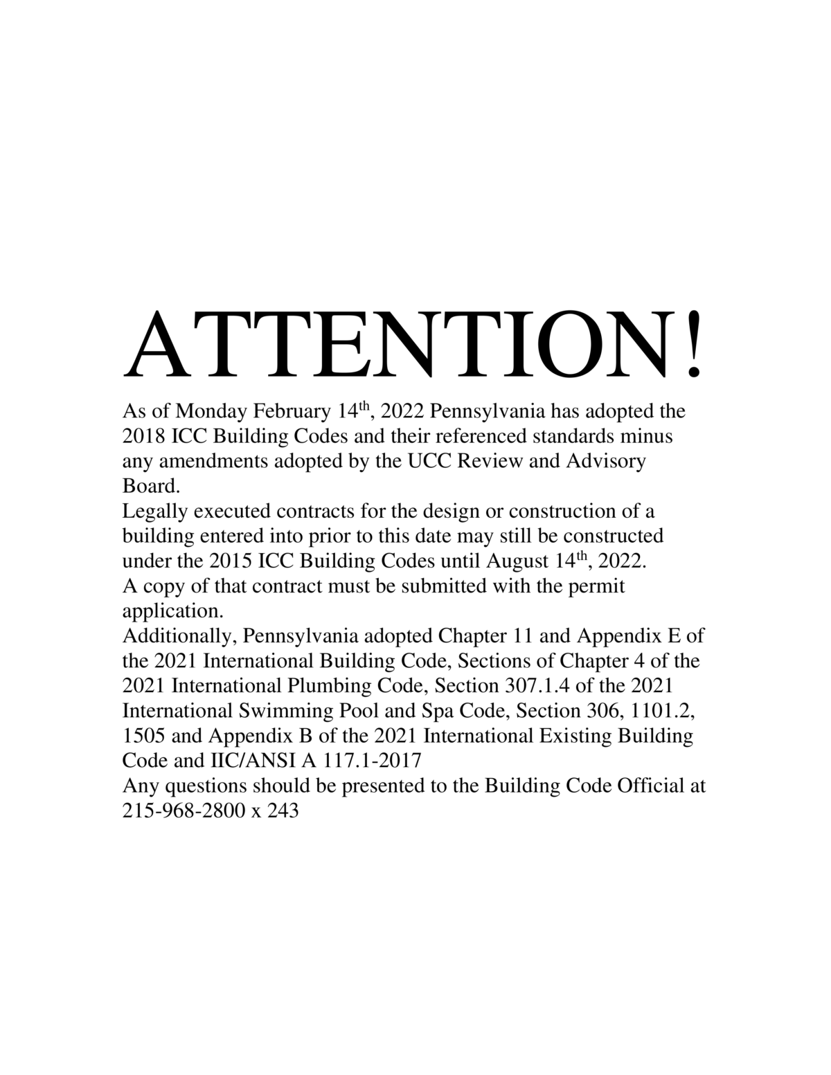 Changes in the Building Code – Newtown Township: Bucks County, Pennsylvania